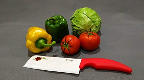 Sailing. Elegant 6.5-inch Ceramic Chef's Knife, Red Handle,White Blade with Red Flower - Best Kitchen Ceramic Cutlery, Featuring Designs