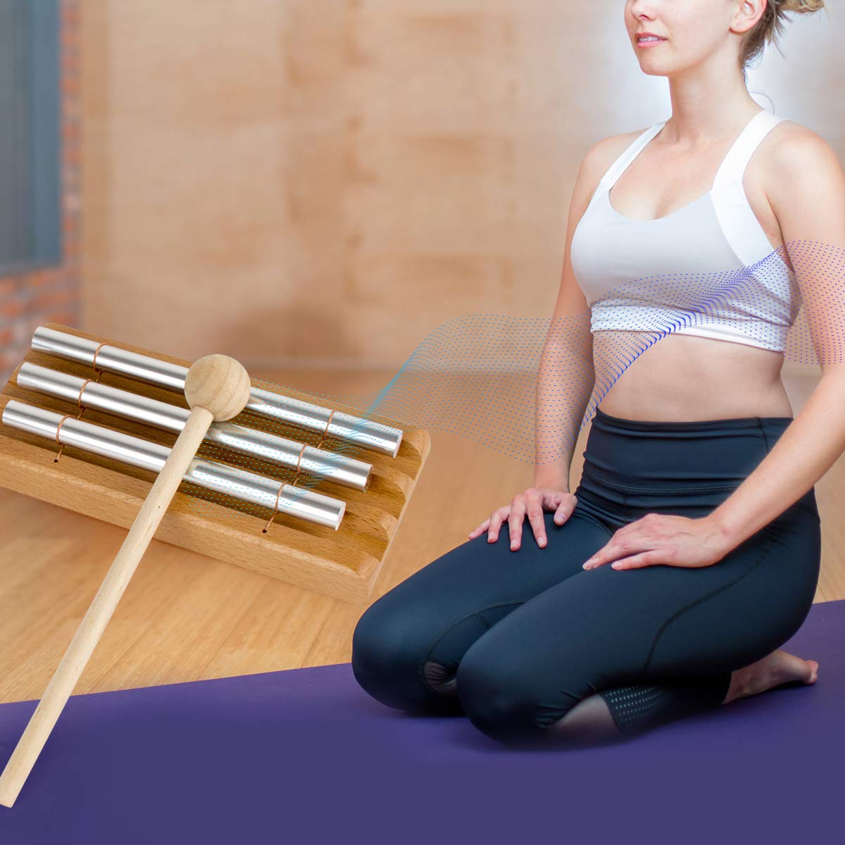 Meditation Trio Chime, AKLOT Chime Three Tone Trio Chime Bell Hand Percussion Chimes for Prayer Meditation Yoga Teachers' Classroom Management