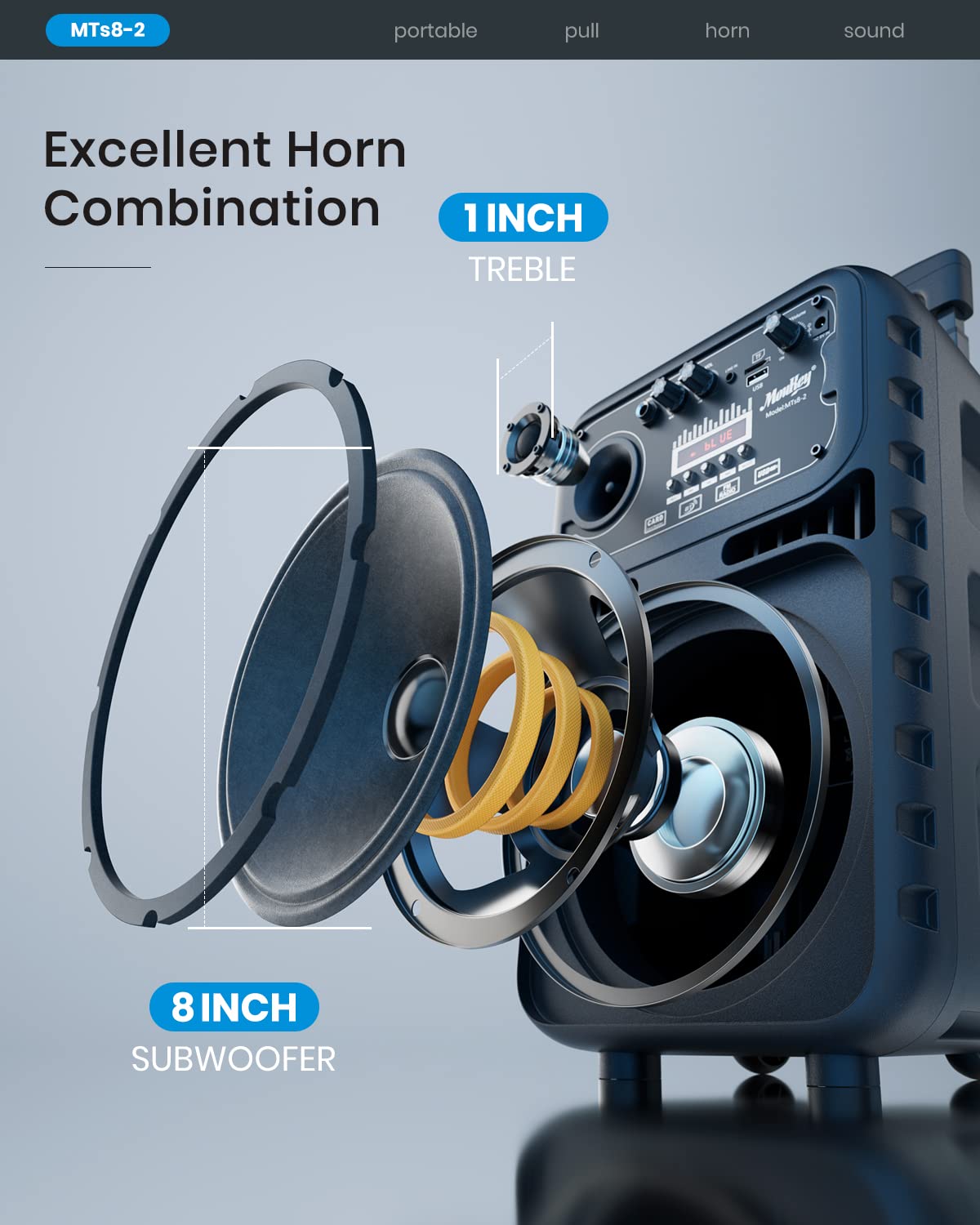 Moukey Portable Bluetooth Speaker, Small PA System with 8" Subwoofer & 1" Tweeter, Karaoke Machine with Wireless Microphone and Echo Adjustment, Support TWS/REC/AUX/USB/TF/FM, for Christmas Party