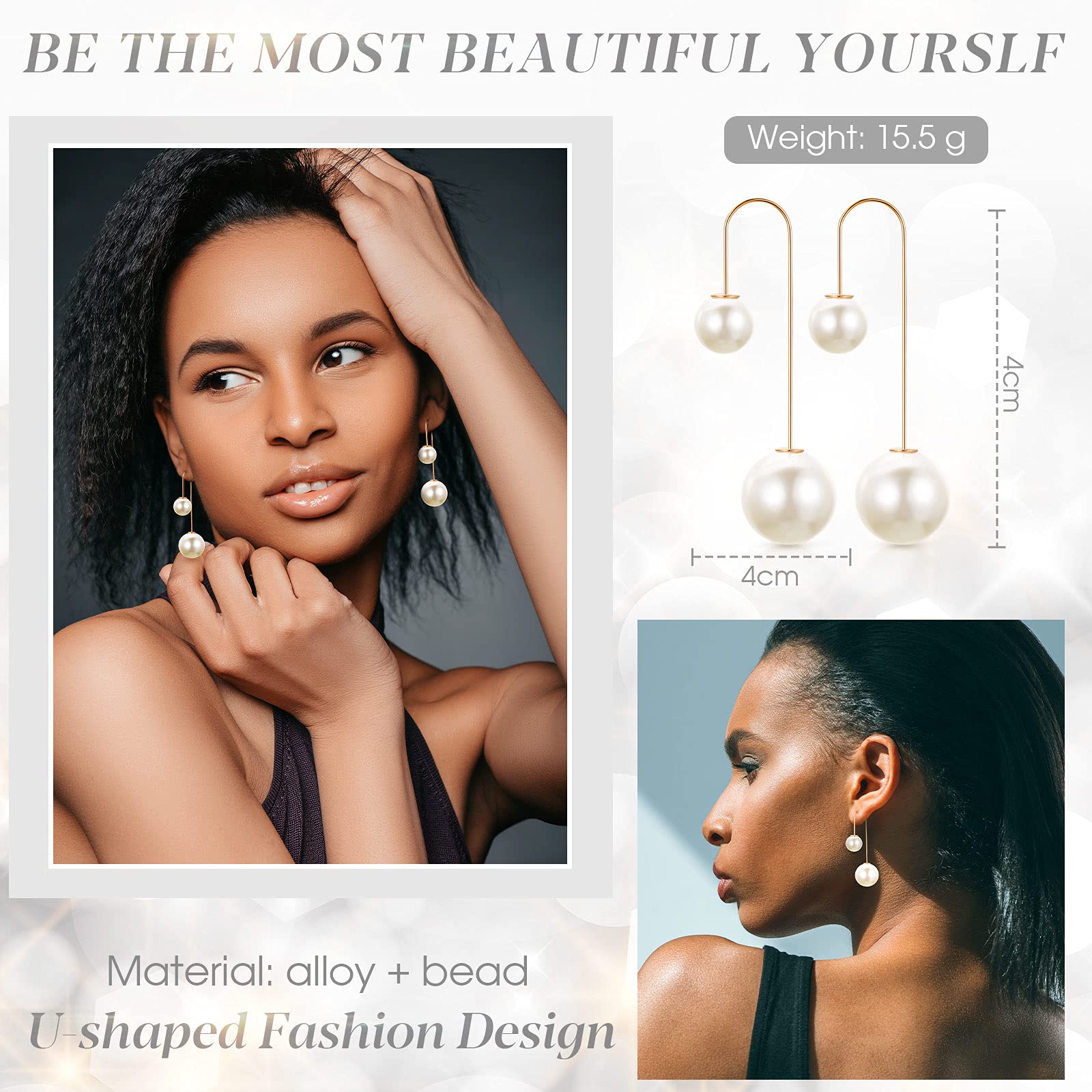MTLEE 4 Pairs Boho Pearl Drop Earrings Big Simulated Pearl Long Tassel Drop Earrings Faux Pearl Dangle Earrings Double Sided Front Back Pearl Earrings Handmade Bohemian Statement Earrings