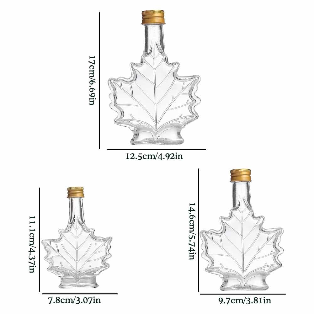 ZHOSXRC Glass Maple Syrup Bottles Jars,Glass Syrup Dispenser Bottle,Reusable Leaf Shaped, Food Grade Canning Bottles,Empty Glass Syrup Bottles with Lids for Homemade Drinks (250ml)