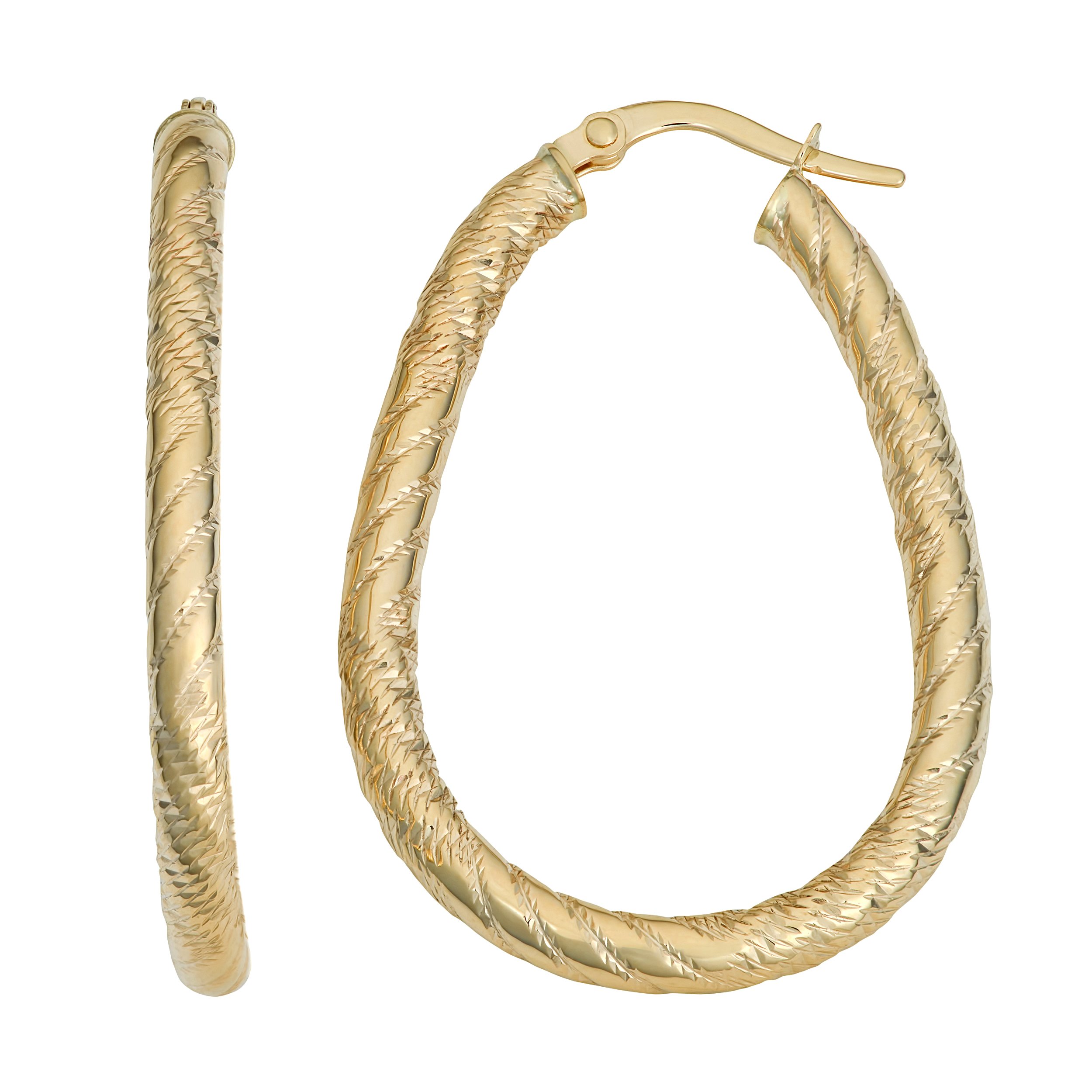 Kooljewelry 14k Yellow Gold Diamond-cut Oval Hoop Earrings