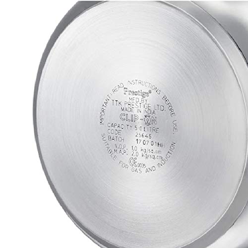 Prestige Clip On Stainless Steel Kadai Pressure Cooker with Glass Lid, 3.5-Liter