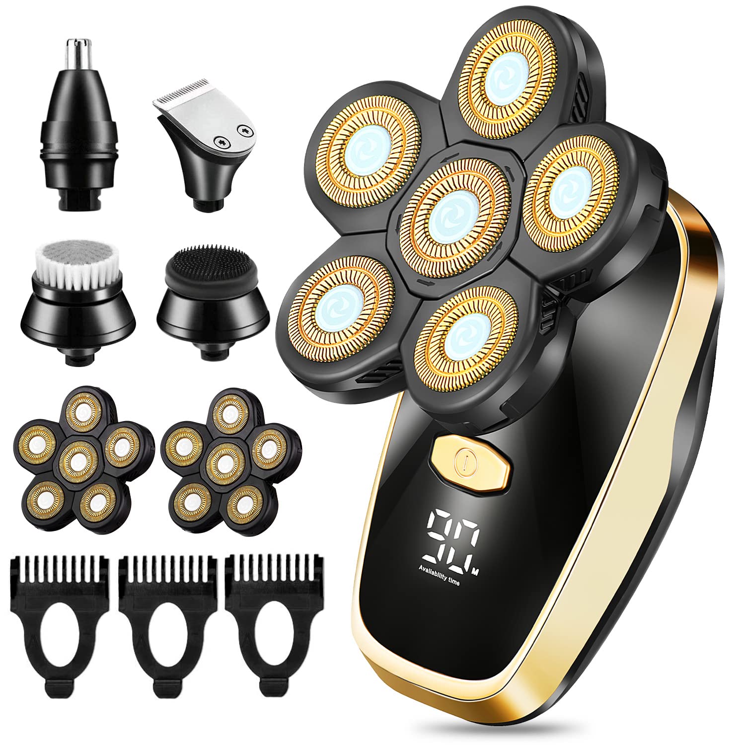 Vsmooth Head Shavers for Bald Men Multifunctional Bald Head Shaving Grooming Kit Cordless Electric Shaver for Balding Head Man Rotary Shavers Waterproof Electric Razor Rechargeable Shaving for Men