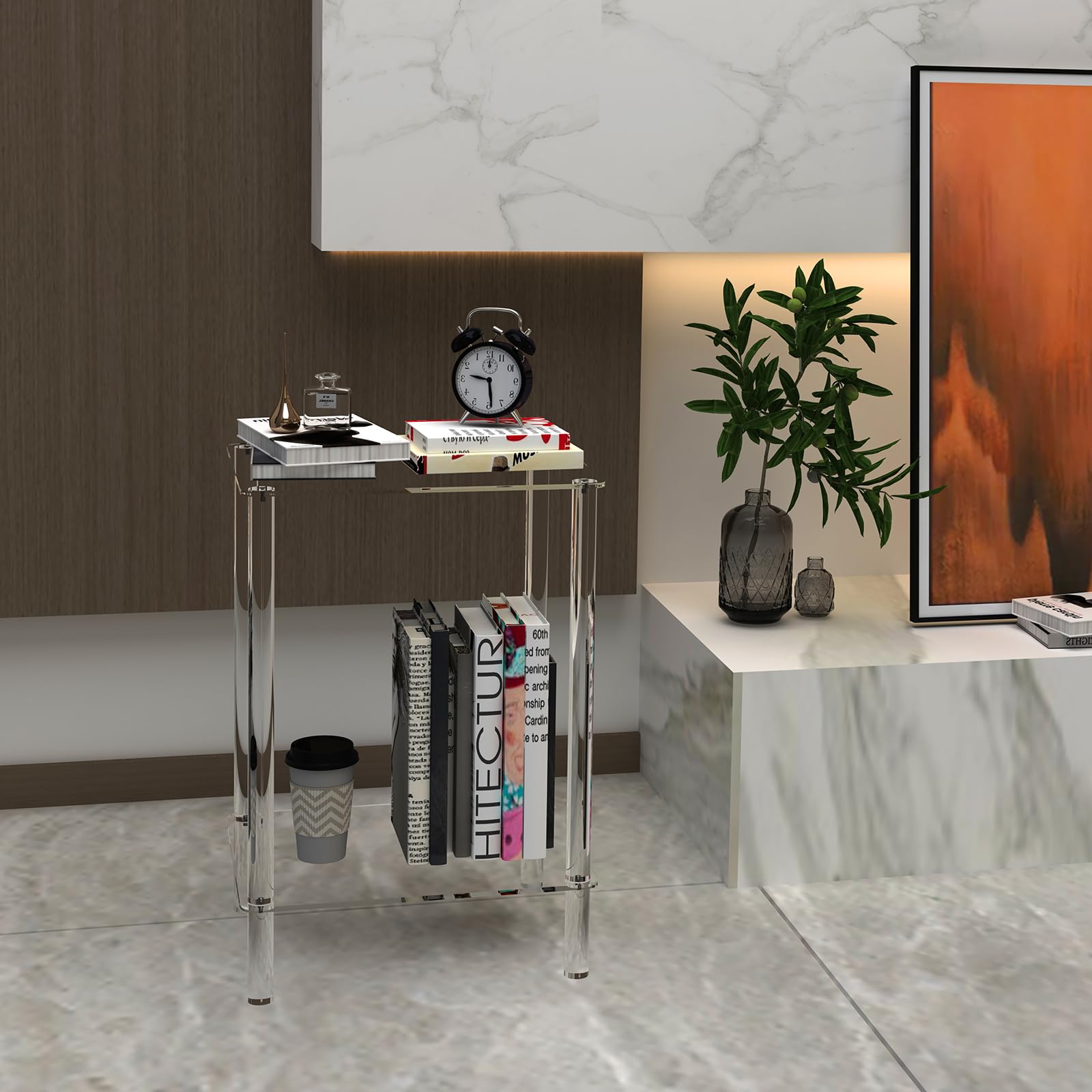 KMANDLU Premium Clear Acrylic Side Table Set - 2-Tier End Table, Nightstand, Coffee Table - Ideal for Small Spaces - Modern Acrylic Furniture