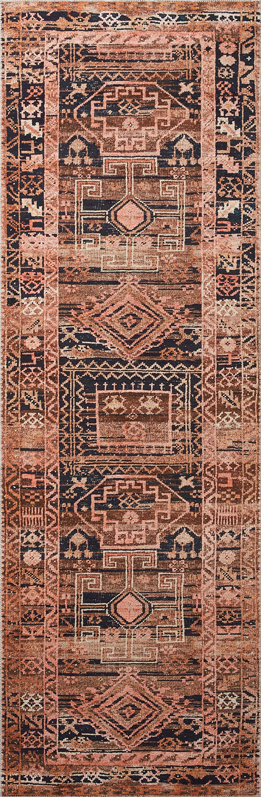 Loloi II LAYLA Collection, LAY-14, Mocha/Blush, 2'-3'' x 3'-9'', 13'' Thick, Accent Rug, Soft, Durable, Vintage Inspired, Distressed, Low Pile, Non-Shedding, Easy Clean, Printed, Living Room Rug