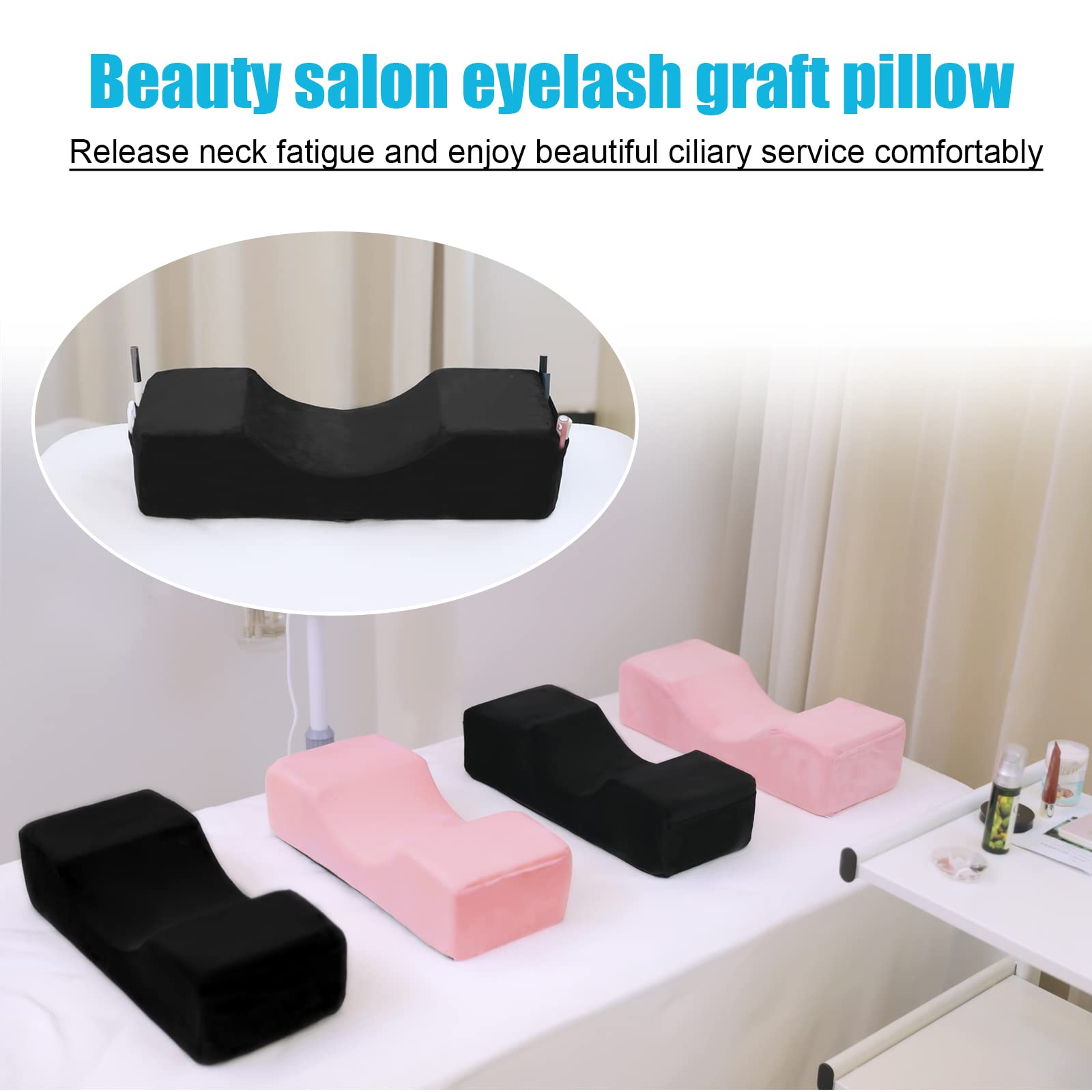 Toymay Comfortable Eyelash Extension Neck Pillow,Memory Foam Neck Contour Pillow for Sleeping Support,Beauty Salon Lash Grafting Pillow,Removable Black Velvet Cervical Pillow
