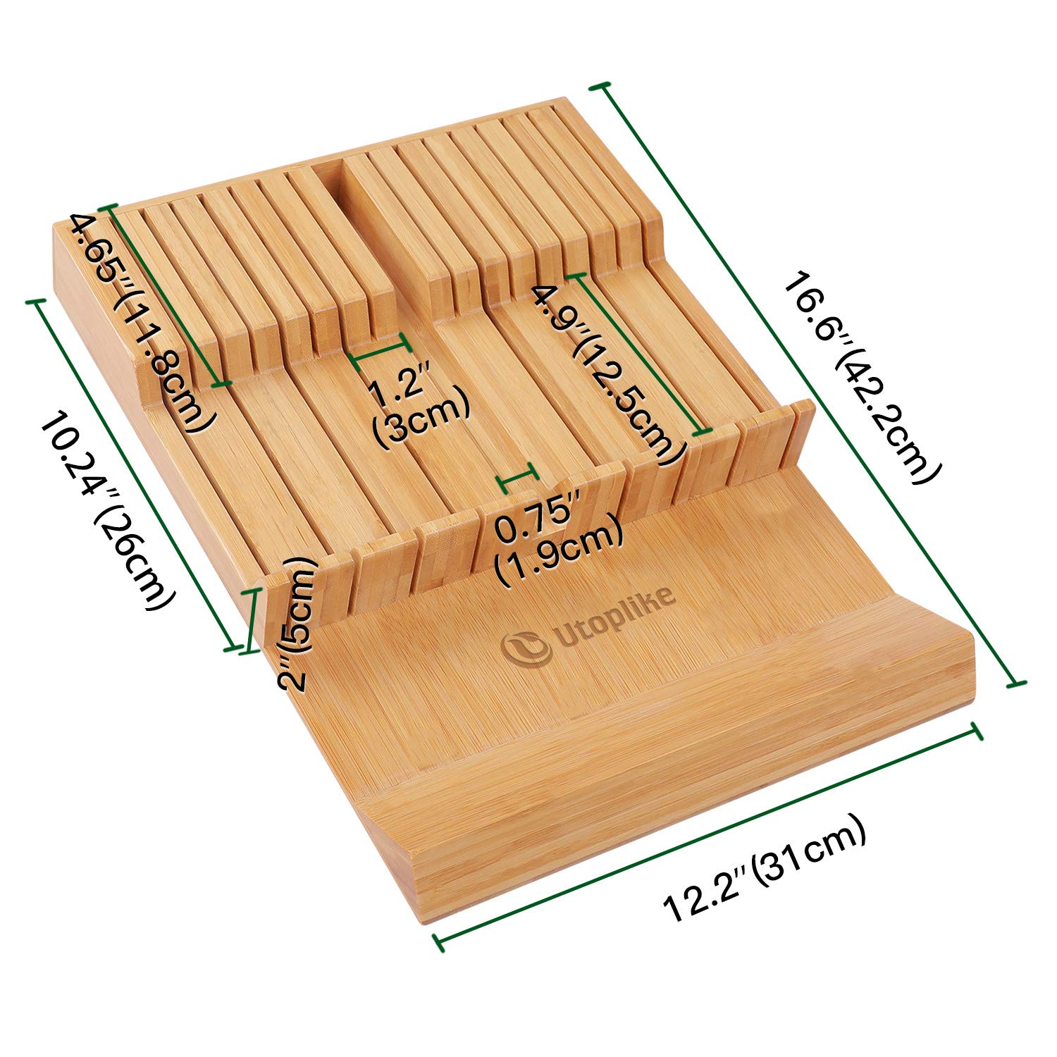 Utoplike In-drawer Knife Block Bamboo Kitchen Knife Drawer Organizer and Wine Bottle Holder, Wine Racks Countertop