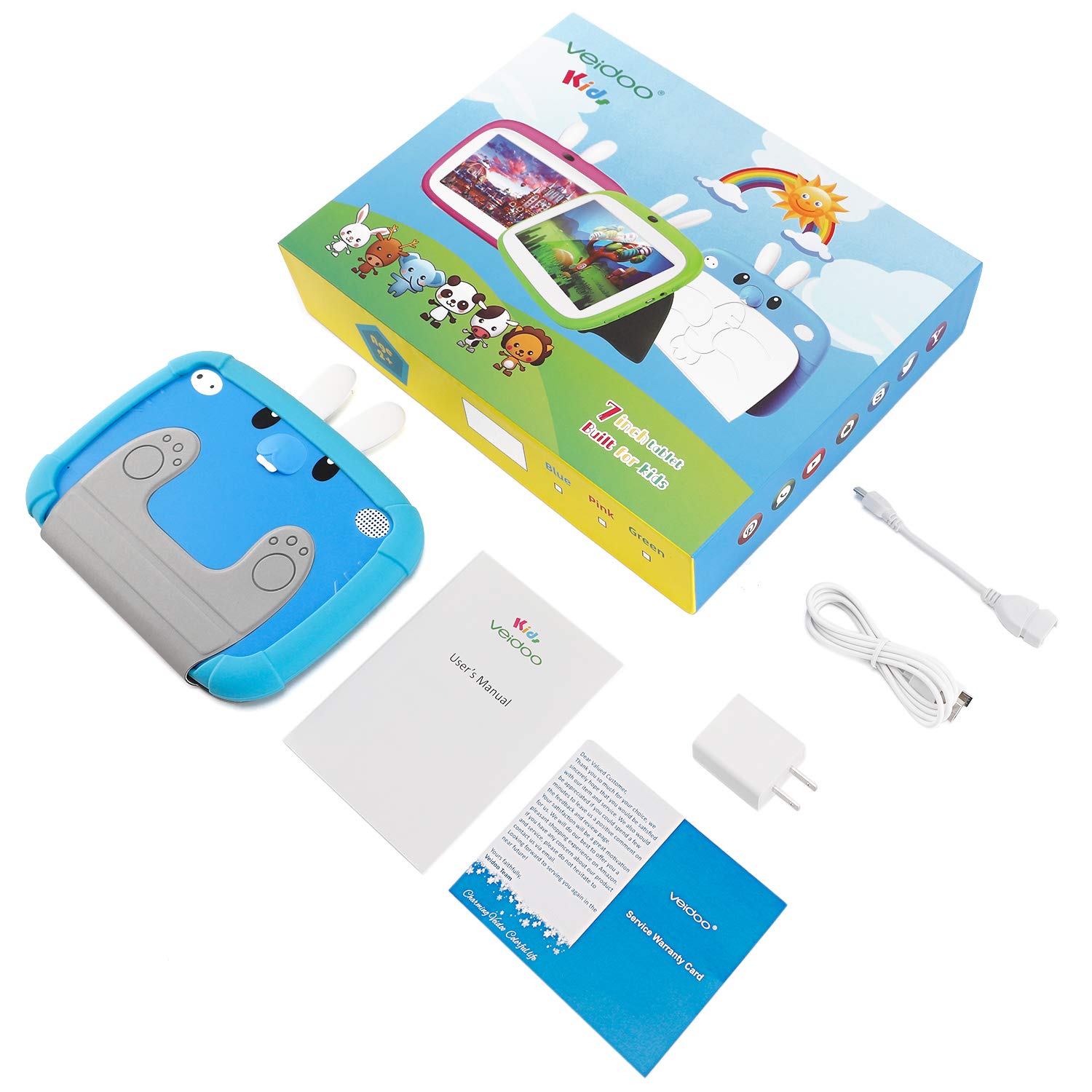 Veidoo Kids Tablet for Toddlers 7 inch Tablet for Kids 32GB, WiFi, GMS, IPS, Games, Android Tablet with Parental Control, Learning Educational Toddler Tablet with Rabbit Case