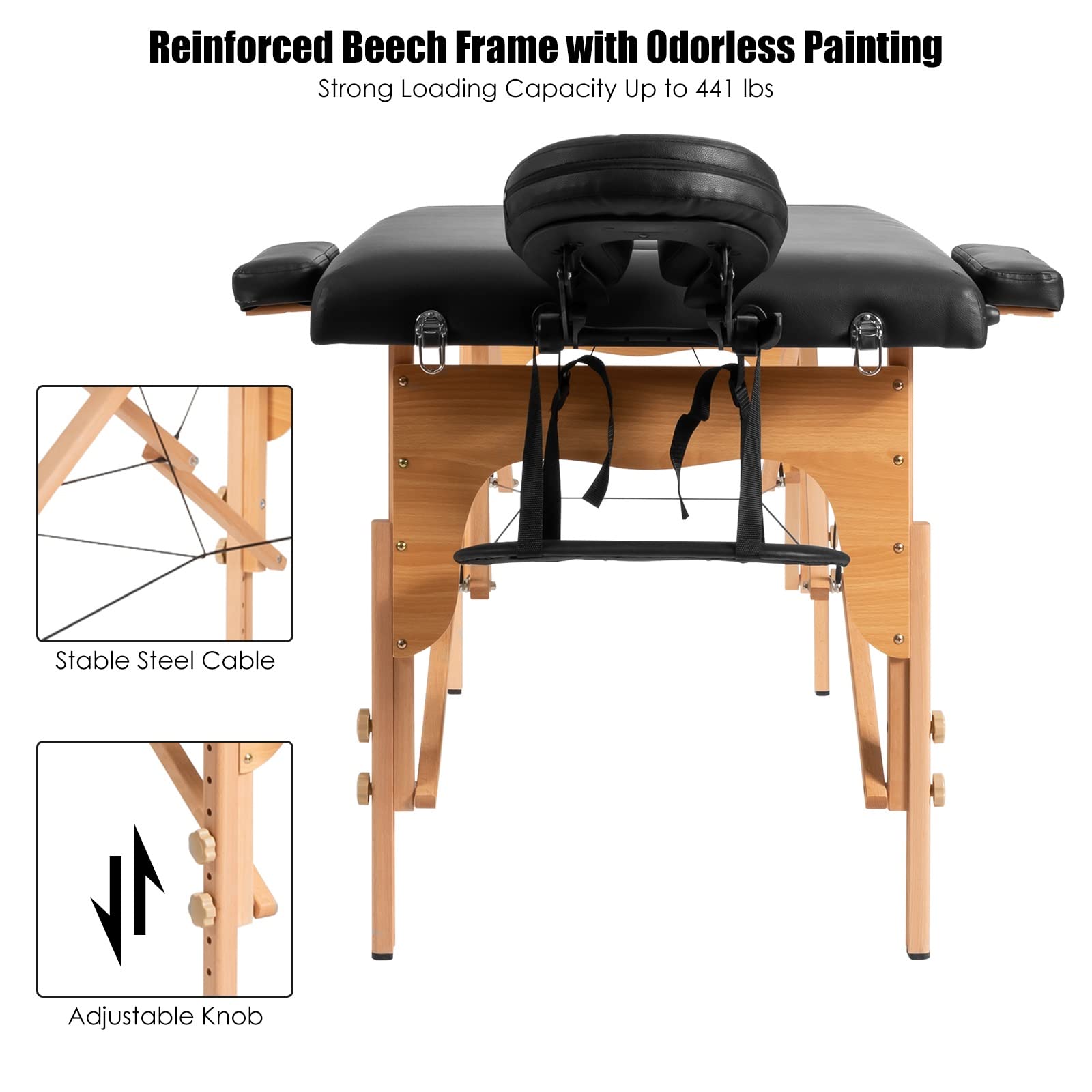 ZHYH 84" L Portable Massage Table Adjustable Spa Bed Tattoo w/Carry Case Black