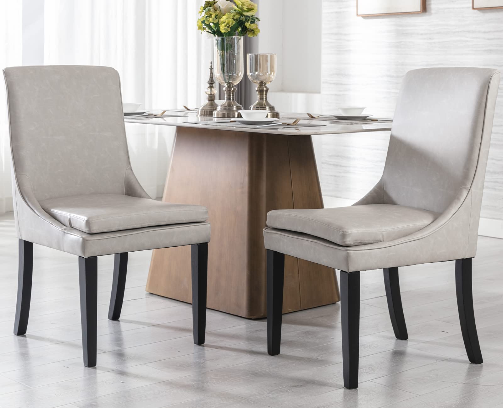 Kmax Linen Fabric Dining Chairs Set of 4 Upholstered Side Chairs Modern Accent Chairs with Wood Legs for Dining Room Kitchen Restaurant, Light Grey