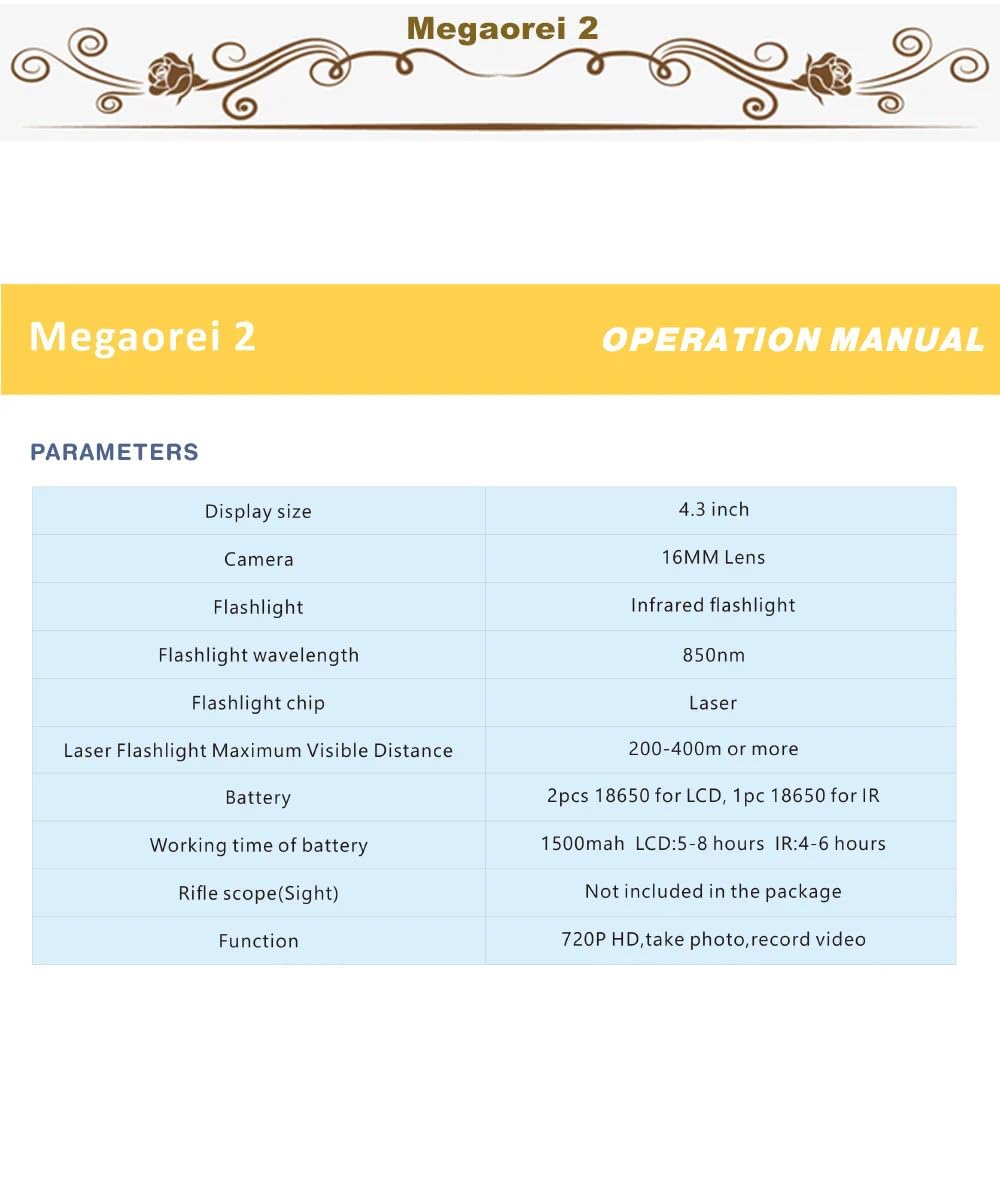 Megaorei 2A DIY 720P HD Night Vision Scope Attachment Camcorder with LCD Display and IR Flashlight for Rifle Airsoft Tactical Hunting (Without Battery and TF Card)