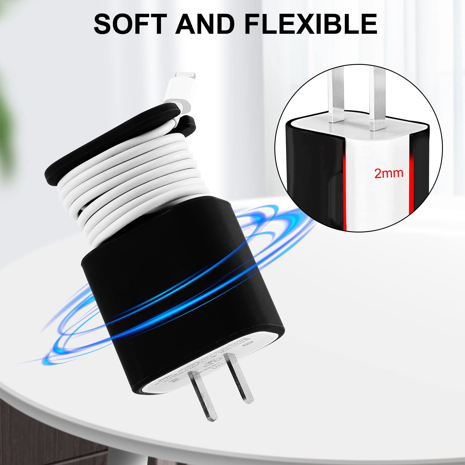 Yebowe 2 in 1 Silicone Charger Protector, 4Pcs 18W/20W Charger Winder for iPhone Charger, Anti-Break Data Cable Winder Organizer Protective Cover Suitable for 11/12/13/14 Charger