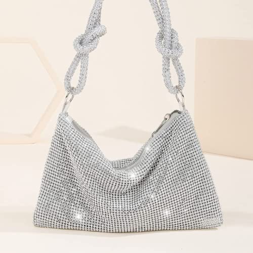 Rhint Evening Bag for Women Chic Sparkly Top Handle Bling Hobo Bag,Shiny Sier tch Pu for Party (Sier)