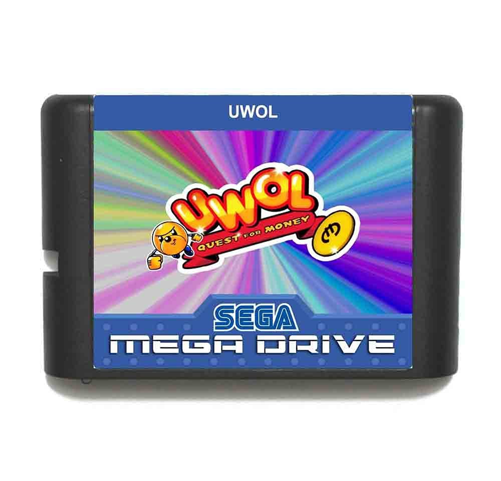 Uwol Game Cartridge 16 Bit MD Game Card With Retail Box For Sega Mega Drive For Genesis (Black)
