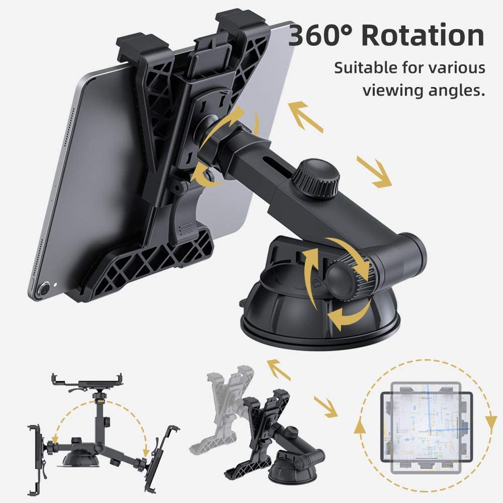 PLDHPRO Tablet Holder for Car Mount,3-in-1 Car Air Vent,Dashboard Windshield Mount,360° Rotation Adjustable for iPad Air/Mini, Nintendo Switch,Samsung,Tablets 6"- 10.5",TPU Suction Sticky Gel