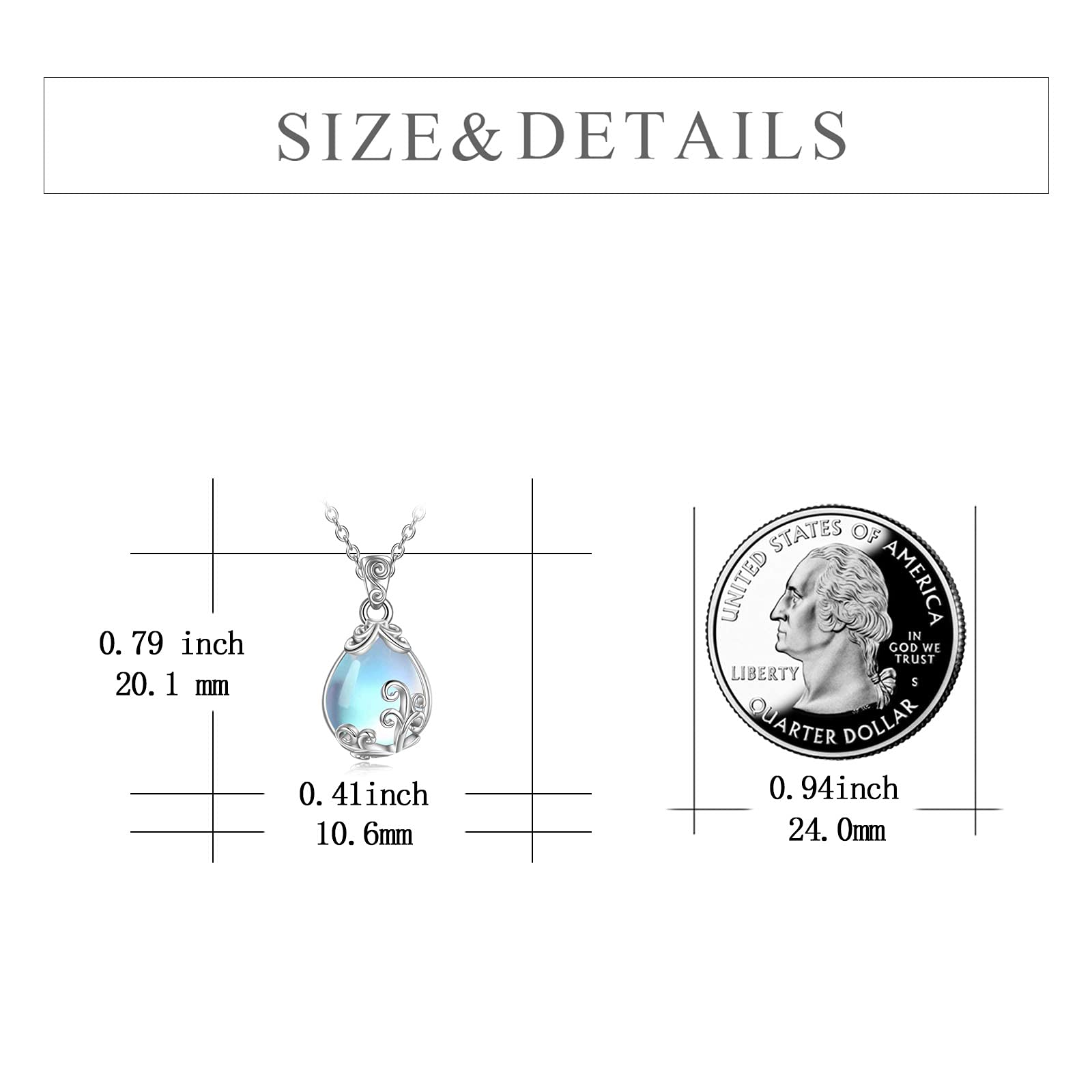 POPLYKE Sterling Silver Moonstone Filigree Teardrop Necklace Jewelry for Women (Small)