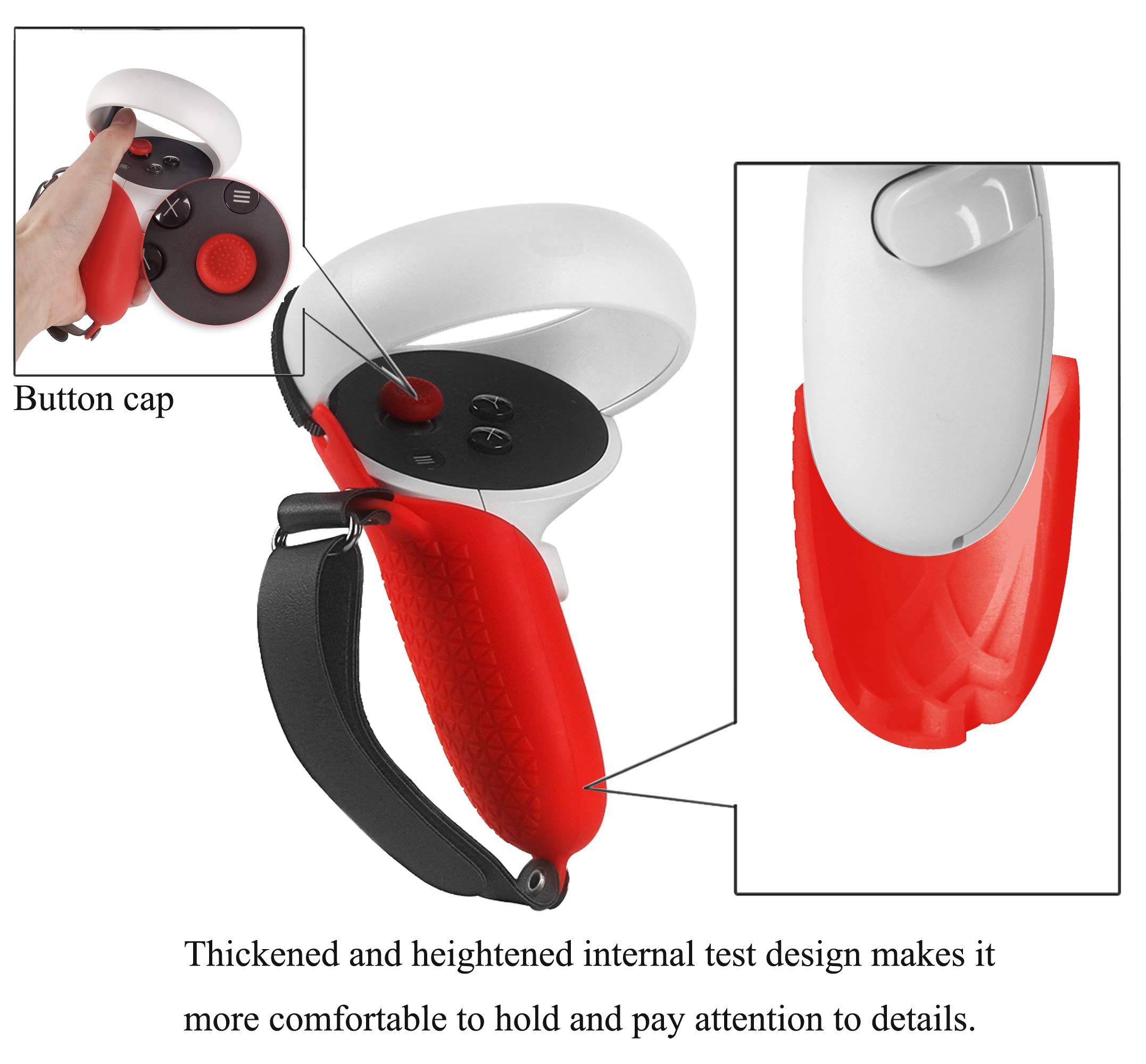 MUGEYMYD Touch Controller Grip Cover and Lens Cover for Oculus Quest 2 Accessories, Sweat-Proof and Anti-Throw, Protector with Knuckle Straps.(Red)