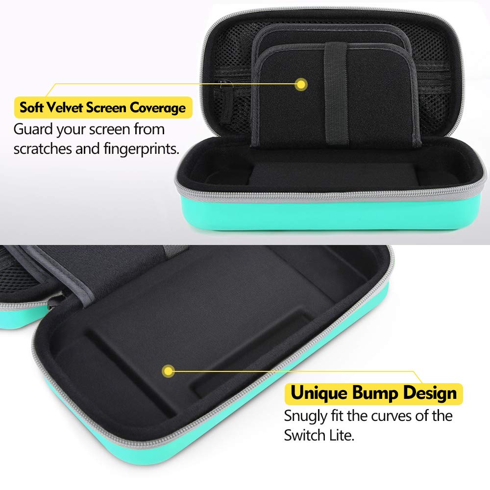 MoKo Carry Case Compatible with Nintendo Switch Lite, Fits AC Wall Charger Adapter, Protective Hard Shell Travel Carrying Case Pouch Compatible with Switch Lite with 20 Games Cartridges - Turquoise
