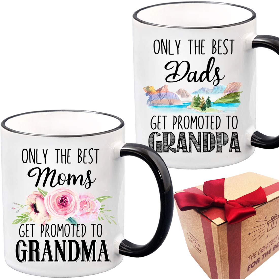 Only the Best Mom Dad Get Promoted to Grandma and Grandpa Coffee Mug Set, Great Grandparent Coffee Mug Set. Pregnancy announcement Gift. Great Grandpa Mug. Grandparent Mug Set of 2 Shot Mugs (Black)