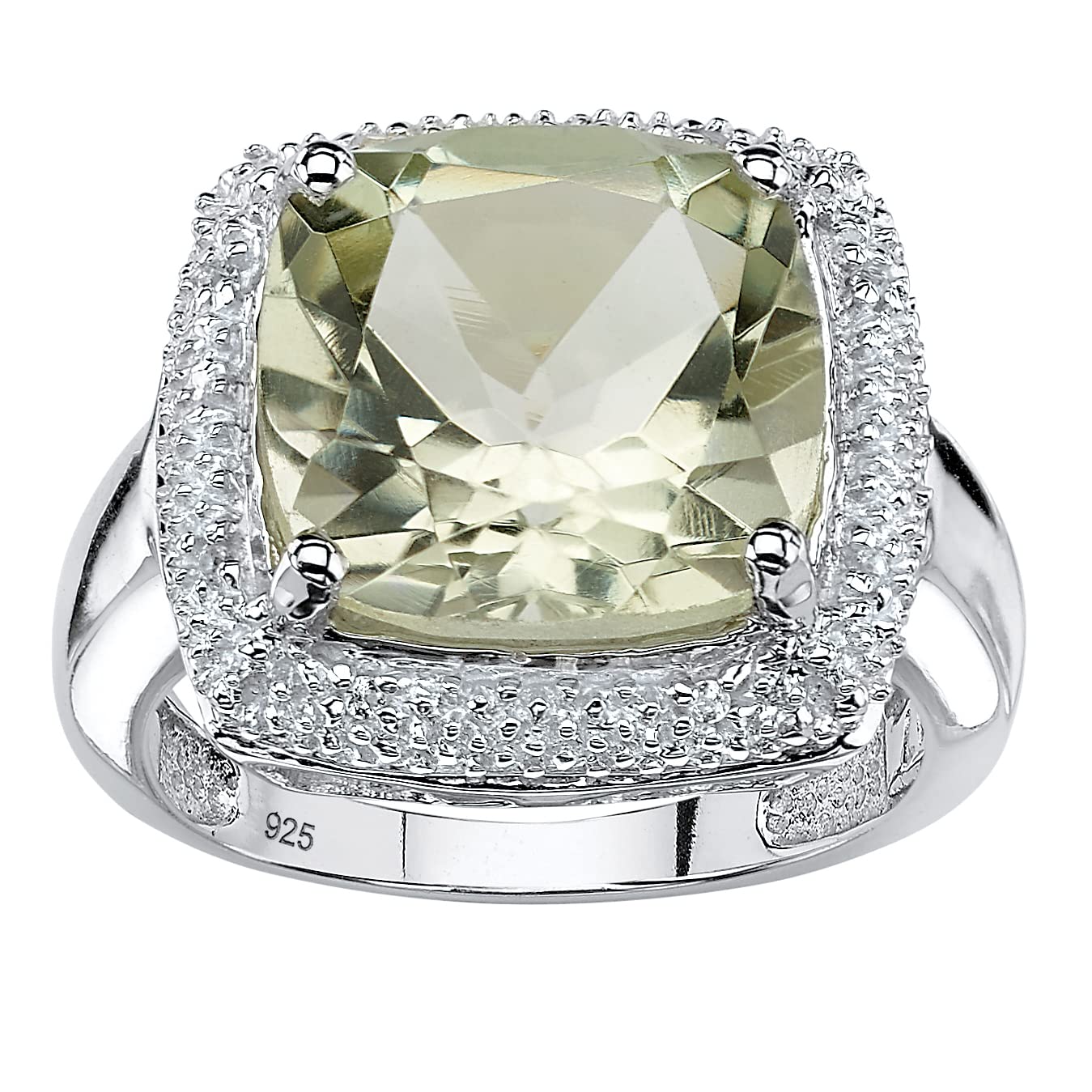 PalmBeach Sterling Silver Princess Cut Genuine Green Amethyst and Round Genuine Topaz Ring Sizes 6-9 Size 7