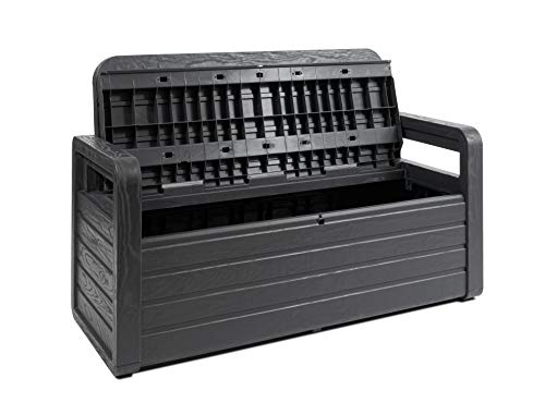 TOOMAX Foreverspring Chest with 2 Person Seat 270L, Wood Effect Plastic, Dim. cm 132,5x58x89, Art. 599, Anthracite
