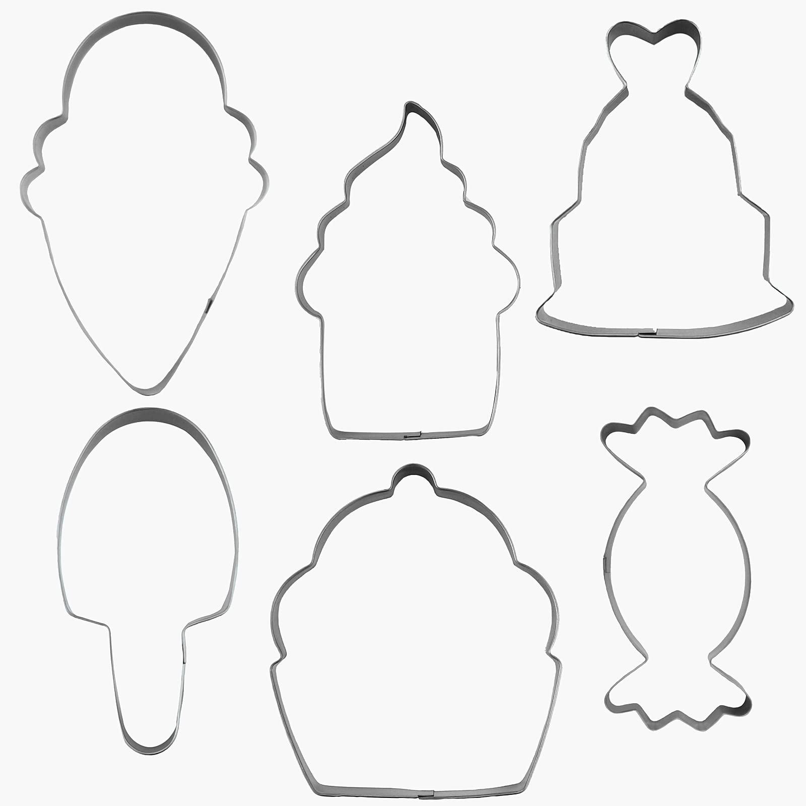 Summer Ice Cream Series Cookie Cutters Set of 6 pcs, Stainless Steel Fondant Cutter Molds Baking DIY