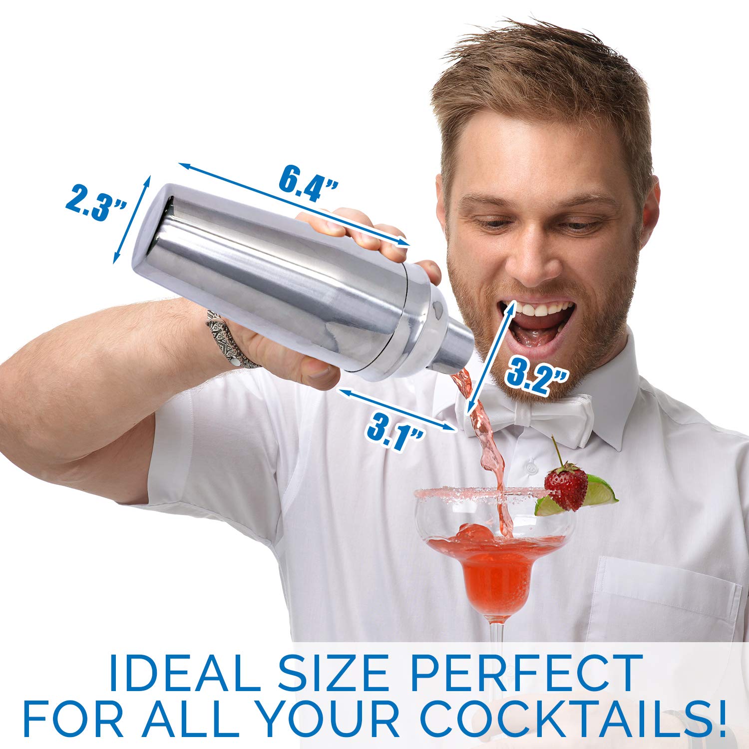 Stainless Steel Cocktail Shaker by Afflon – Professional Martini Shaker for Cocktails – 24oz Margarita Shaker - Bartender Mixer - Drink Shakers and Strainers Bar Set - Liquor Shaker