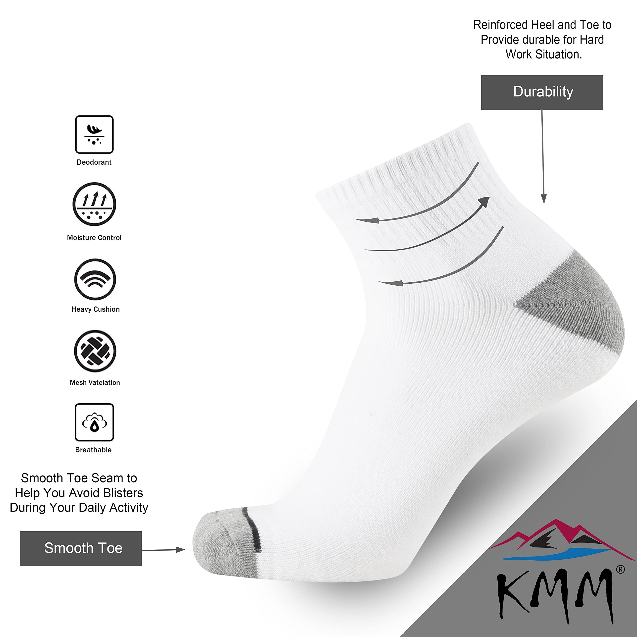 KMM Men's Cotton Knee High Over the Calf Socks for Outdoor Hiking Hunting Athletic Work Thick Full Cushion Moisture Wicking(DarkGrey L)