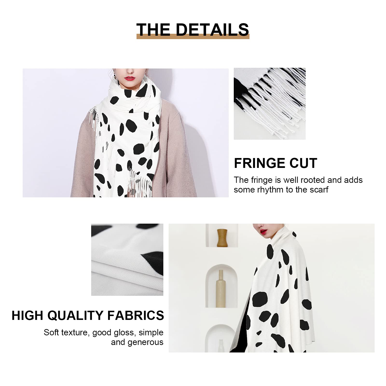 merahans Women's Dalmatian Print Scarf Pashmina Shawls and Wraps Comfortable Long Scarf Winter Warm Scarves