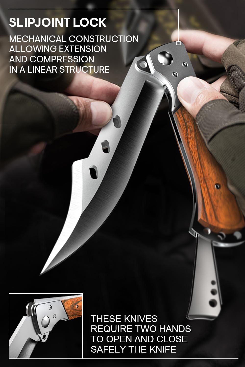 Long Blade Folding Knife - Sharp Hunting Hiking Camping Tactical Survival Work Knives for Men Women - Foldable Large Knife with Rosewood Handle - Fits any Knife Sharpener - Father s Day Gifts 4172