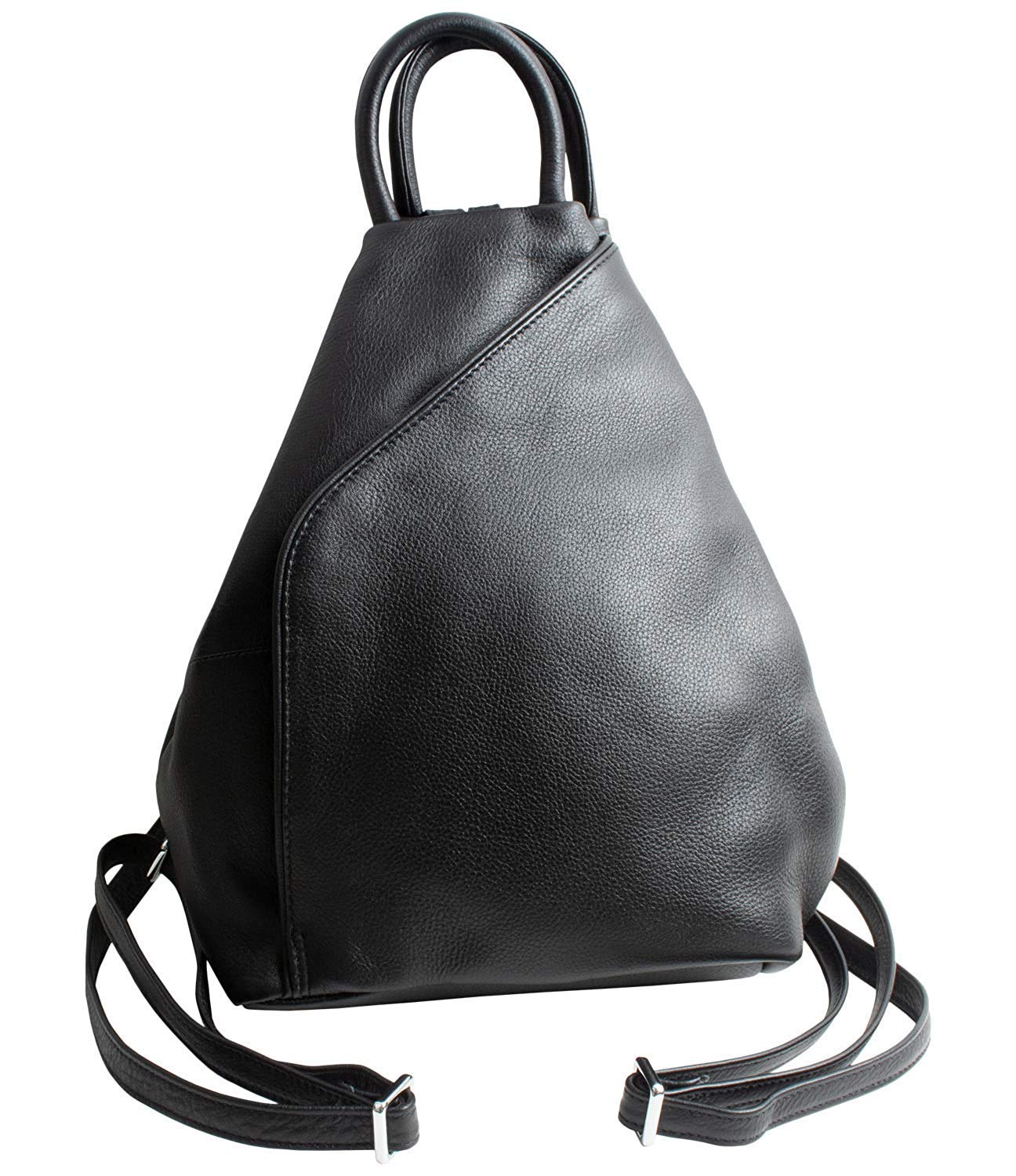 MALTA Superior Full Grain Leather Three Way Casual Backpack Handbag Shoulder Bag for Women Black