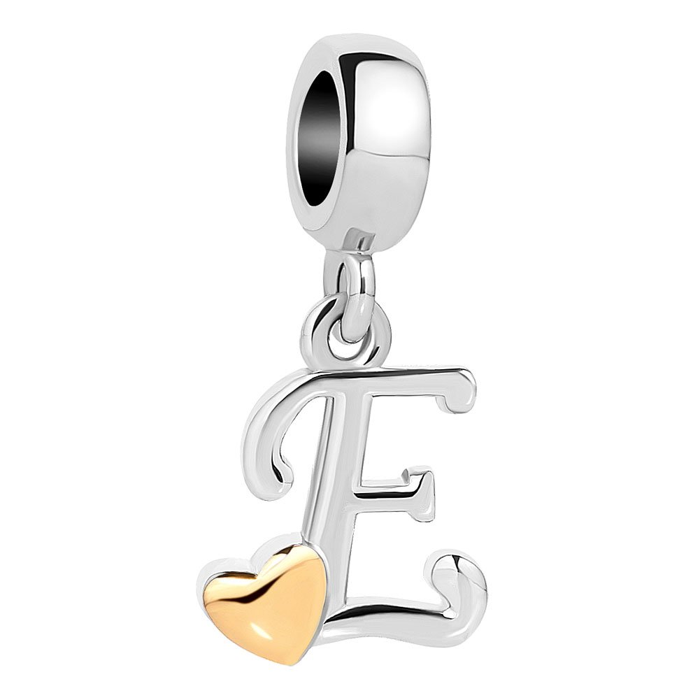 Lifequeen Heart Love Alphabet Initial A-Z Letter Charms Dangle Spacer Charm Beads For Bracelets (E)