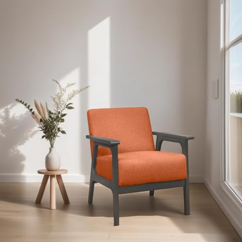 Lexicon Odis Fabric Upholstered Wood Arm Lounge Chair, Orange