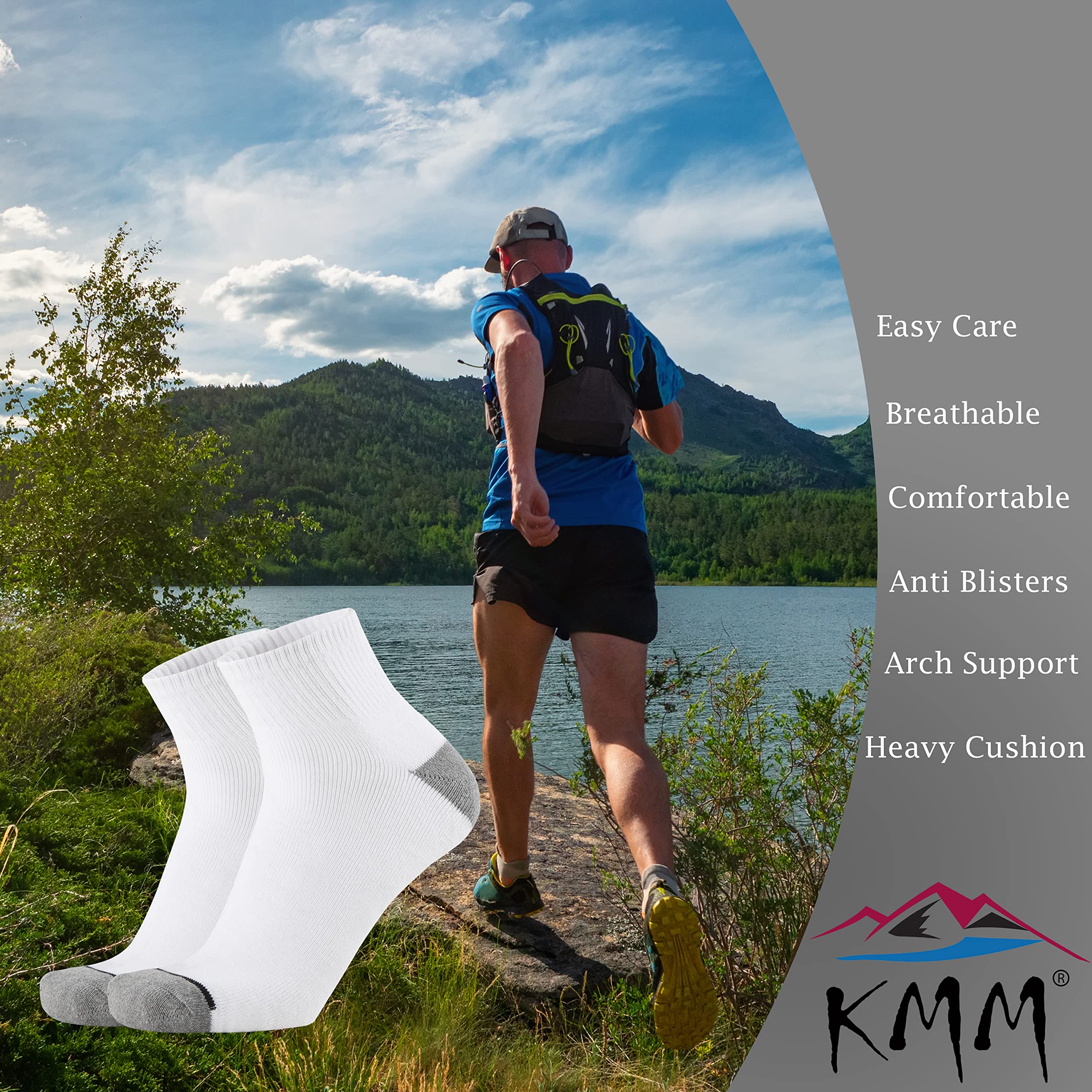 KMM Men's Cotton Knee High Over the Calf Socks for Outdoor Hiking Hunting Athletic Work Thick Full Cushion Moisture Wicking(White L)