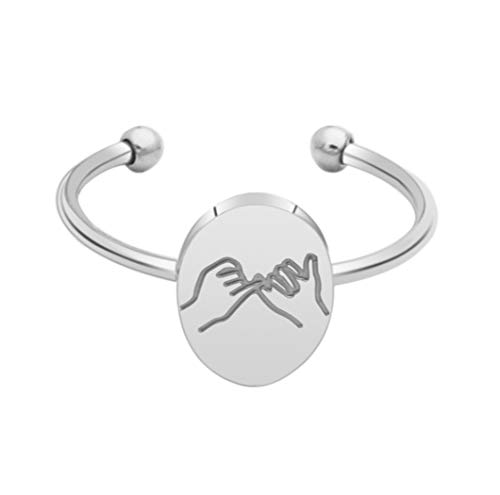Meibai Bestie Gift Pinky Swear Adjustable Ring for Best Friend Hand Gestures Pinky Promise Stacking Ring Sisters Bff Gift (Silver)