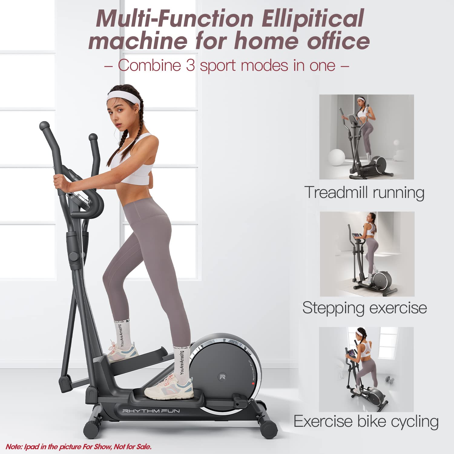 RHYTHM FUN Elliptical Training Machine, Stepping Elliptical Machine for Home Use Magnetic Cross Trainer Machine 16 Resistance Mini Compact Elliptical Trainer with Smart LED Display Workout APP