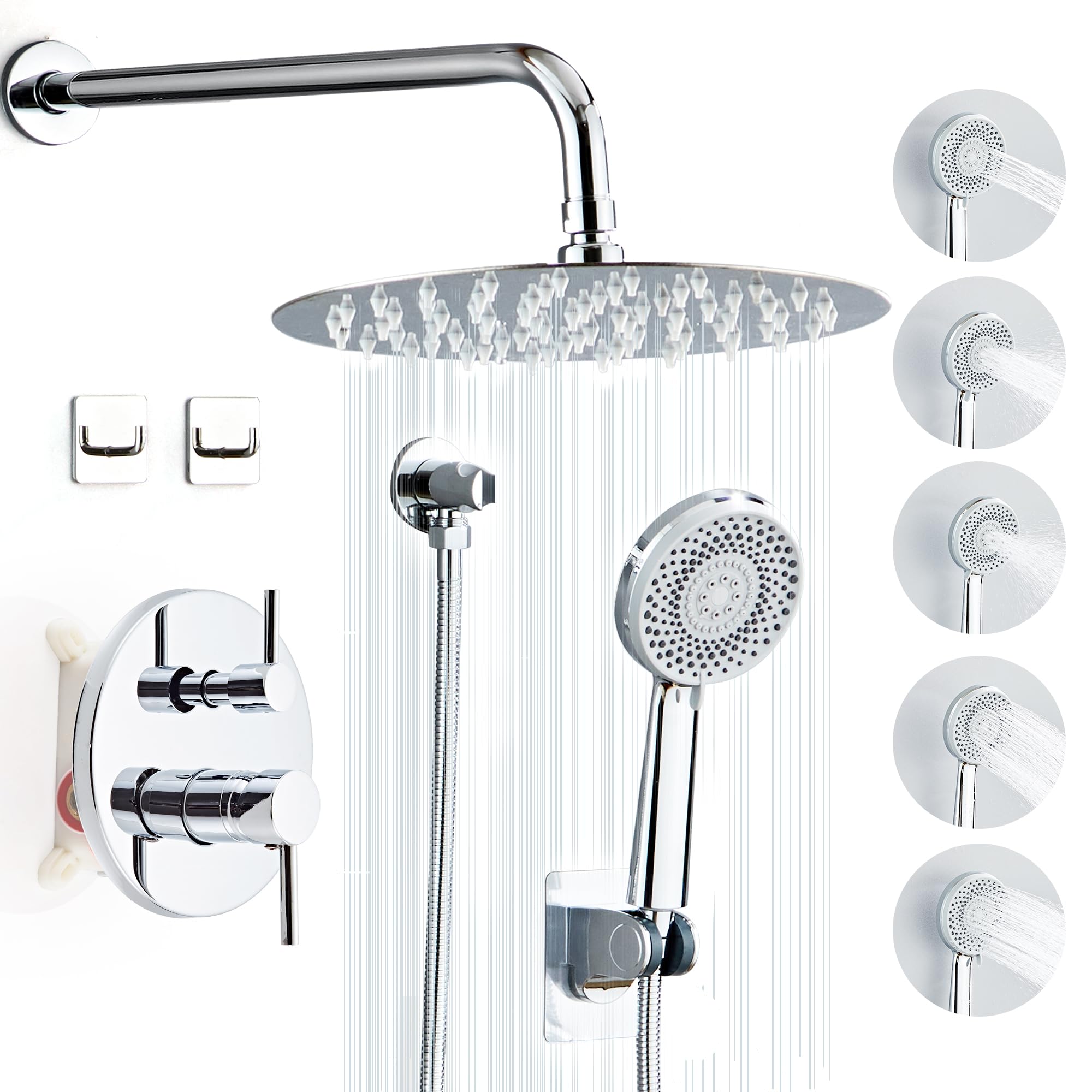 LCEVCGK Shower System, Matte Black Wall Mounted Shower Faucet Set Complete for Bathroom with 8 Inch Rain Shower Head and 3-Setting Handheld Shower Head Combo, Shower Valve with Trim and Diverter