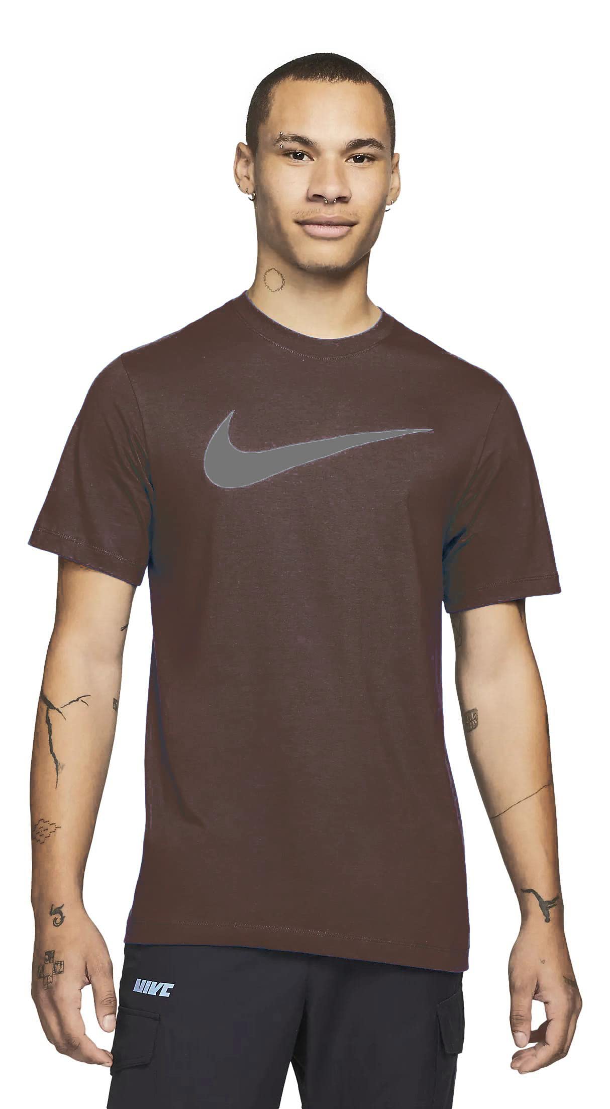 Nike Men's Sportswear Graphic Short Sleeve Shirt (Large, Brown/Light Grey)