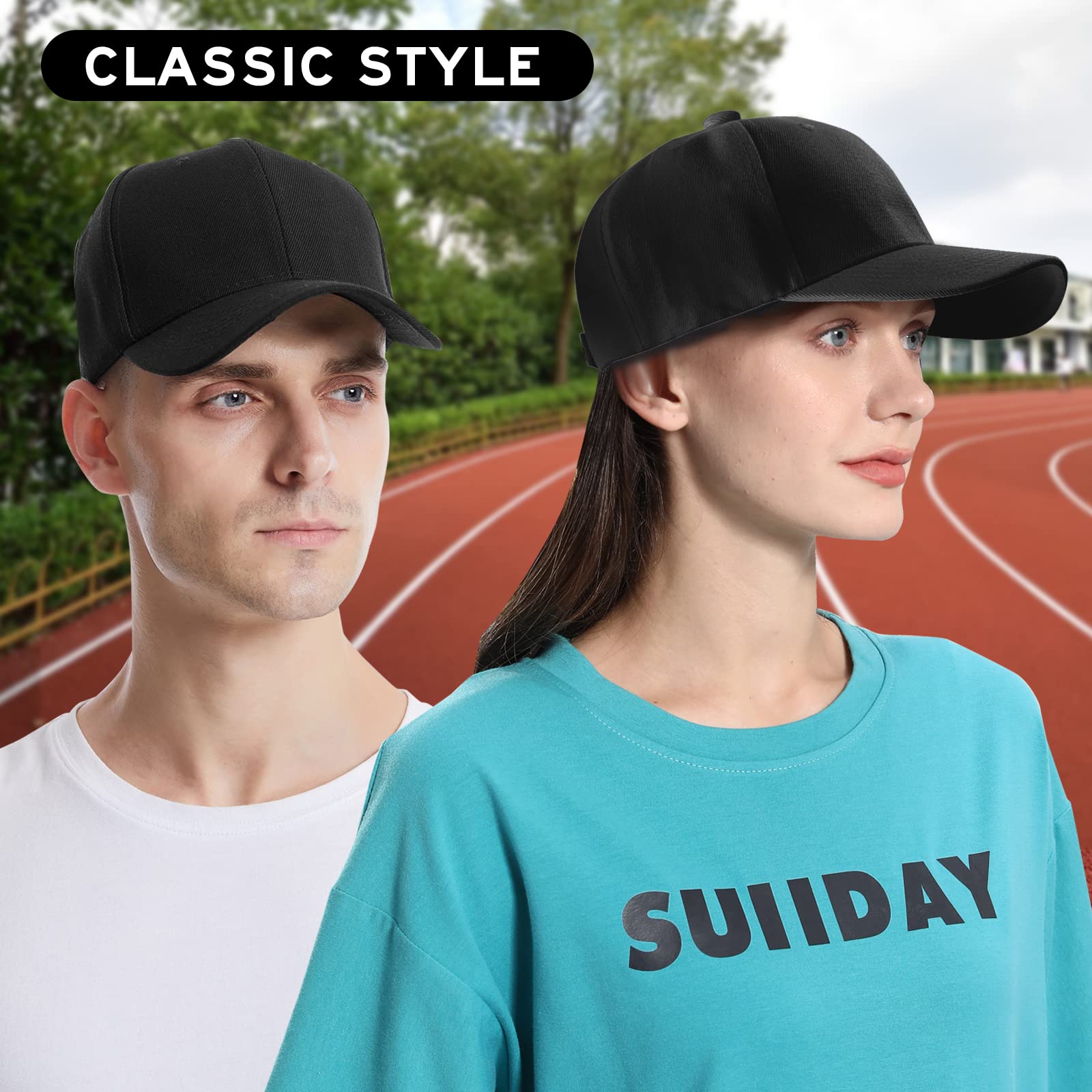 PLIOPYIK White Black Baseball Cap, Unisex Adjustable Womens Mens Baseball Cap Golf Dad Hat