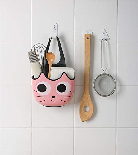QTMY 2 PACK Cat Sponge Holder Basket with Buckle,Sink Faucet Caddy Hanging Drain Rack, Gadget Soap Brush Desk Pen Organizer for Kitchen Bathroom,Pink Blue