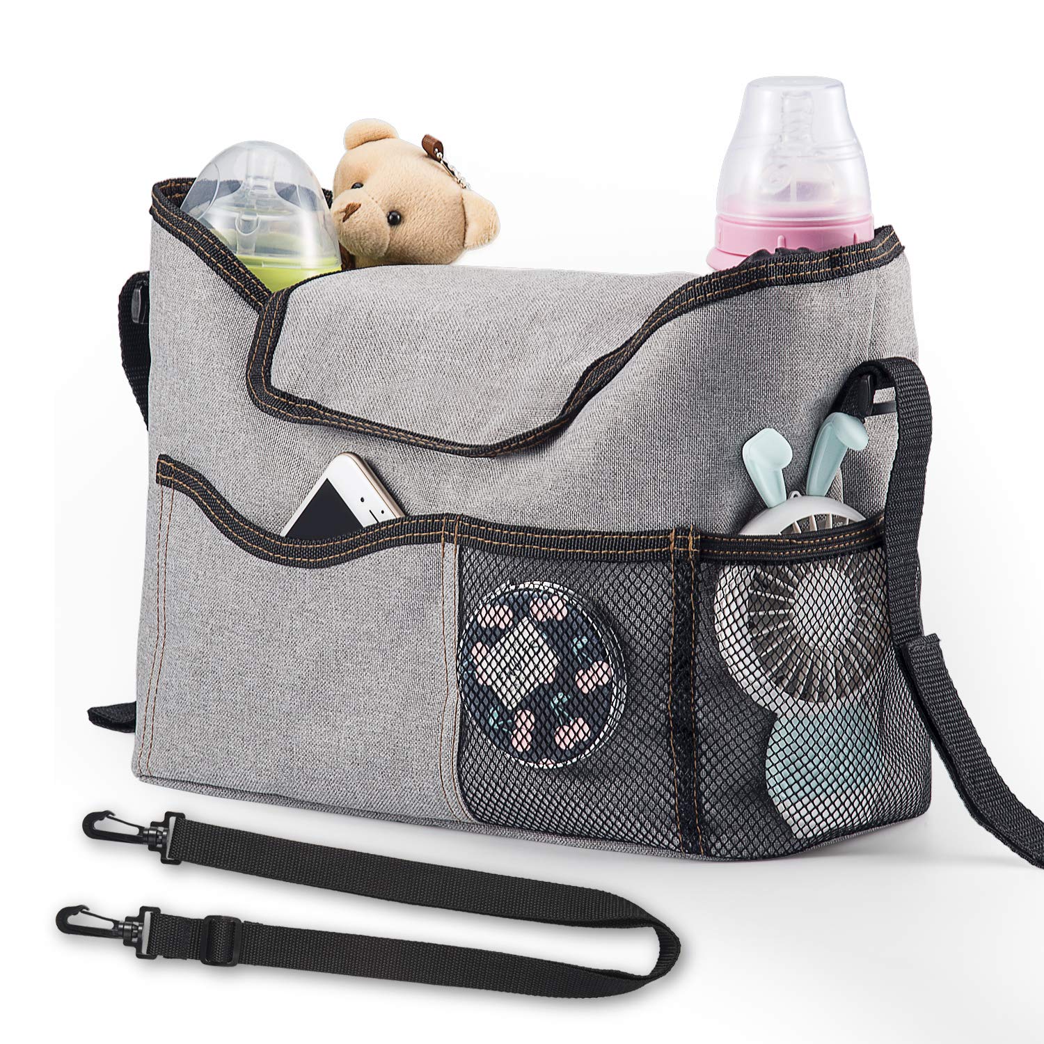 Marchpower Baby Stroller Organizer Bag Cup Holder Large Storage Space Double Use Stroller Accessory Shoulder Carrying Lightweight Durable Baby Travel Bag