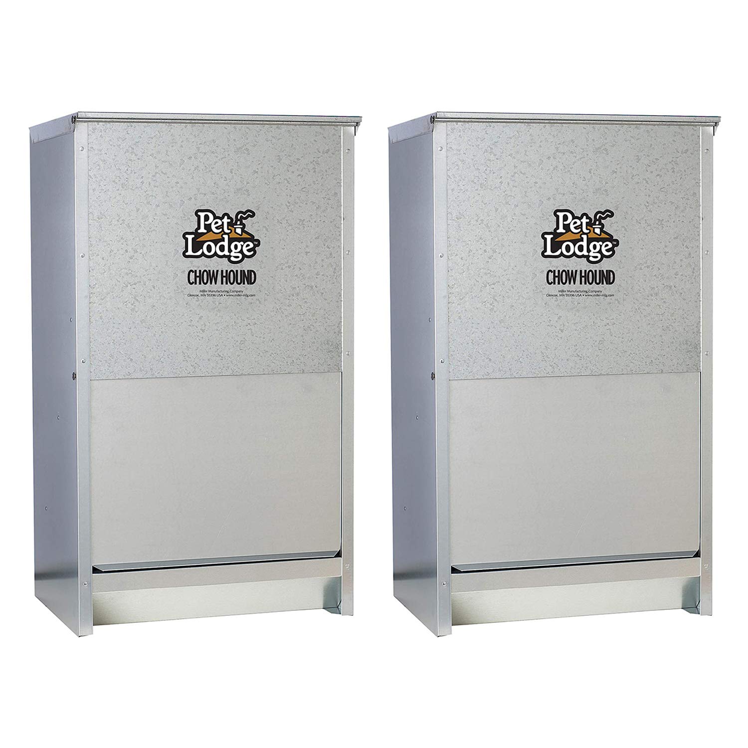 Little Giant Pet Lodge 50 Pound Capacity Indoor and Outdoor Dry Food Automatic Heavy Gauge Steel Chow Hound Dog Feeder (2 Pack)