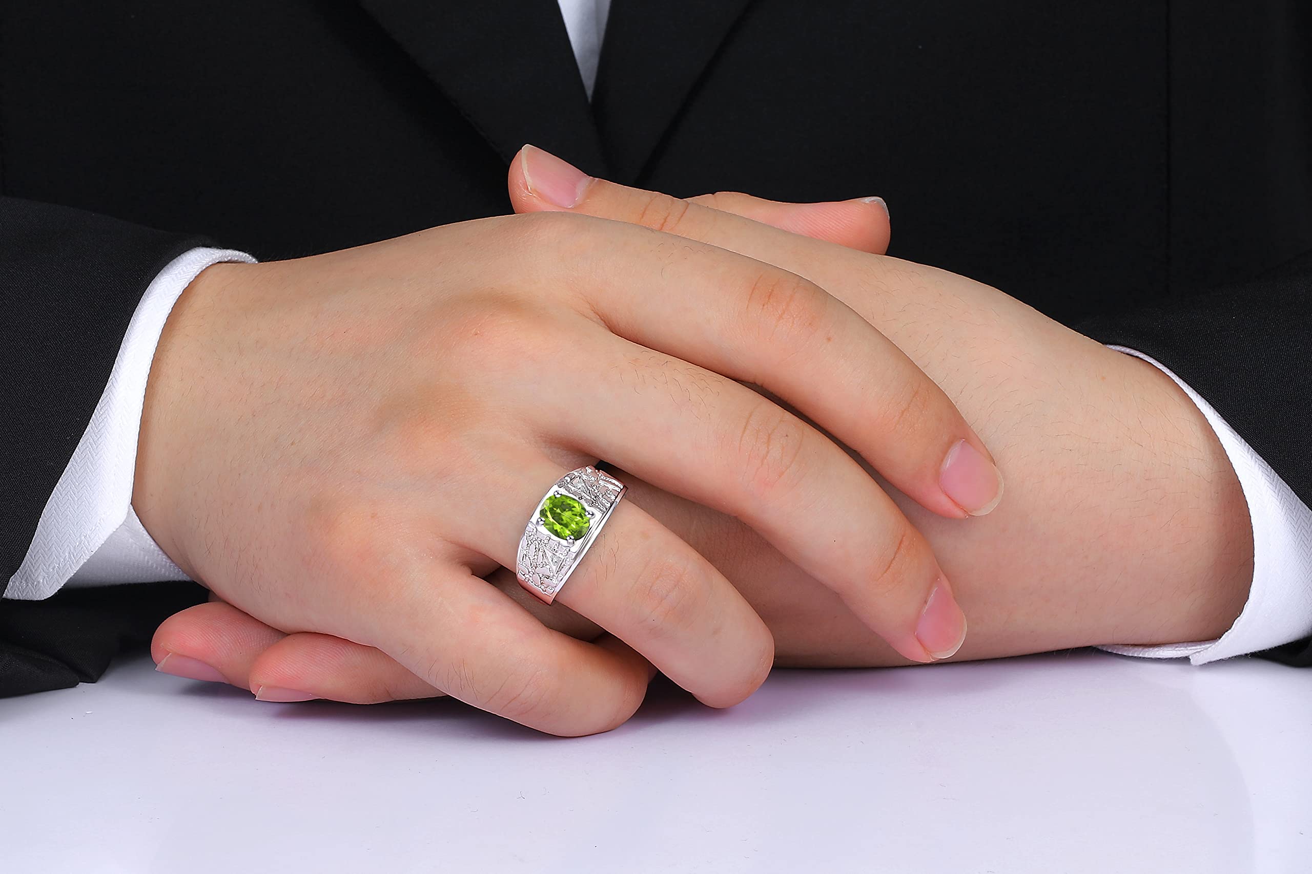Rylos Classic Nugget Beautiful Peridot & Diamond Ring - August Birthstone* Size 12