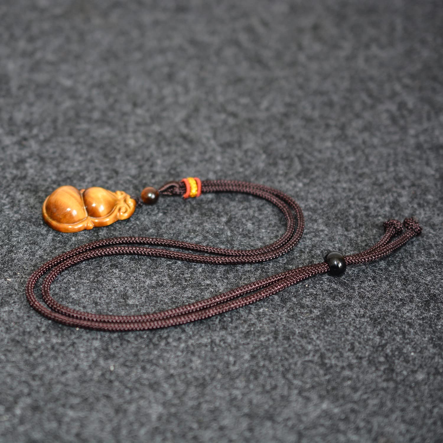 QIANXU Tigers Eye Necklace for Women Men,Genuine Gemstone Engraved Gourd Pendant,Crystal Jewelry adjustable Chain