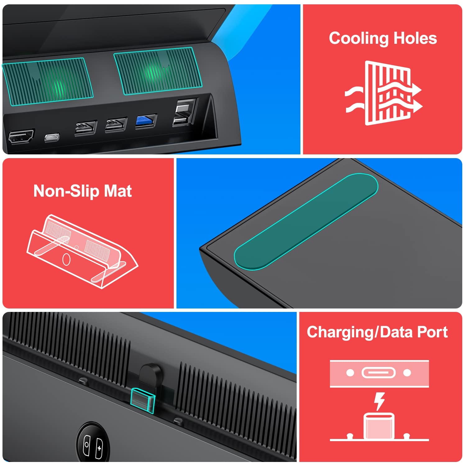 Switch Dock, Switch Docking Station Replacement for Nintendo Switch Dock, 6-in-1 Switch Dock, 1000Mbs LAN Port, Charging Port, HDMI Port, USB 3.0 2.0, Portable Switch TV Dock Travel Dock for Nintendo