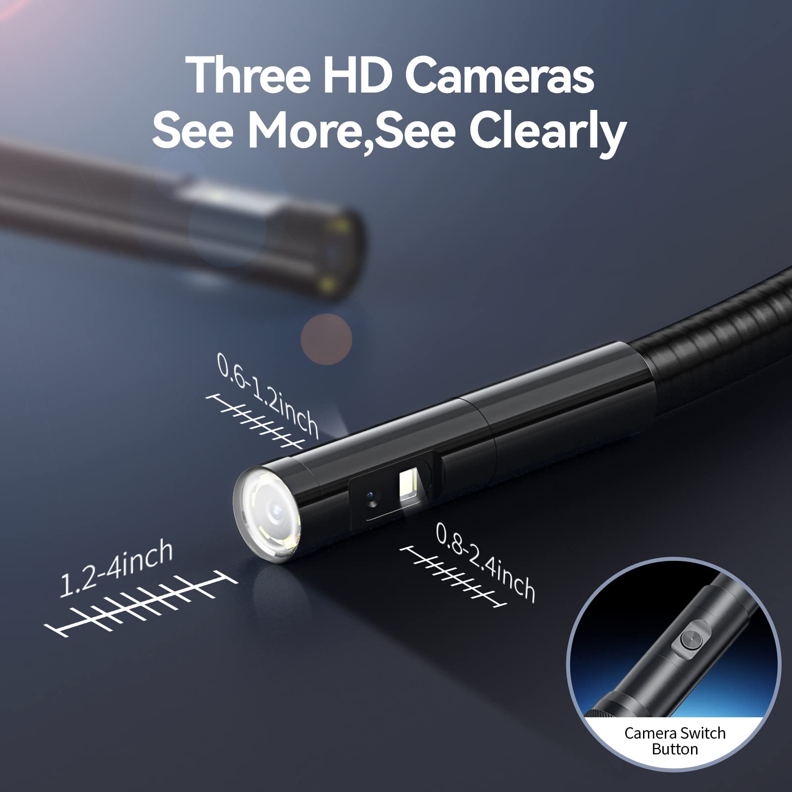Triple Lens Endoscope Camera, Teslong Industrial Borescope Inspection Camera with Light, 16.5ft Flexible Automotive Scope Camera Snake Probe, Home Waterproof Fiber Optic Bore Cam for Sewer(5" IPS LCD)