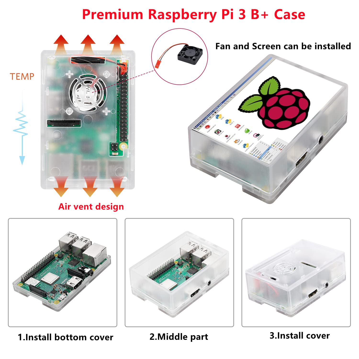 Vemico Raspberry Pi 3 Model B+ Kit with Pi 3 B+ Board,Pi 3 B+Case,Heatsinks,32GB Card,Card Readers,Micro HD Out Cable,Network Cable,Power Supply,Cooling Fan,Screwdriver