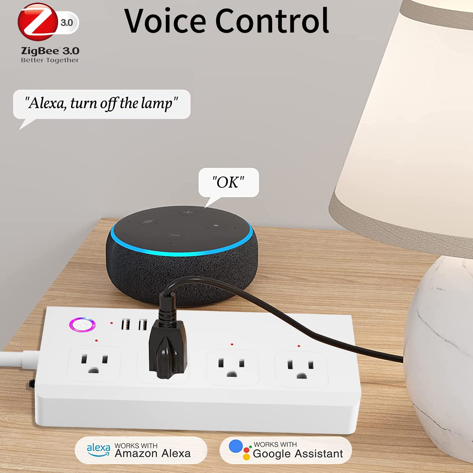 Smart Power Strip, UseeLink ZigBee Surge Protector,White
