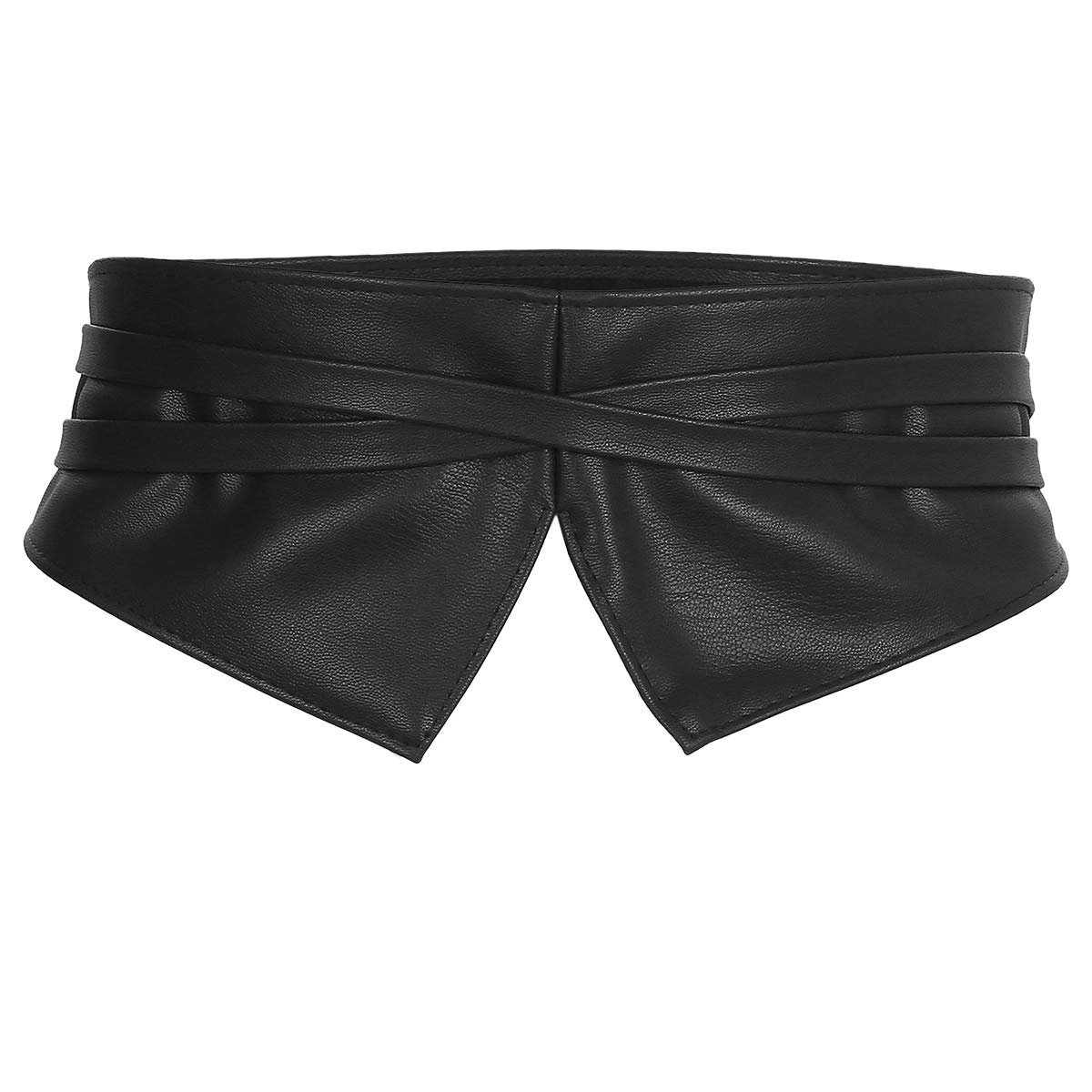 moonsix Faux Leather Waist Belts for Women, Wrap Around Boho Obi Style Cinch Waistband Belt Black
